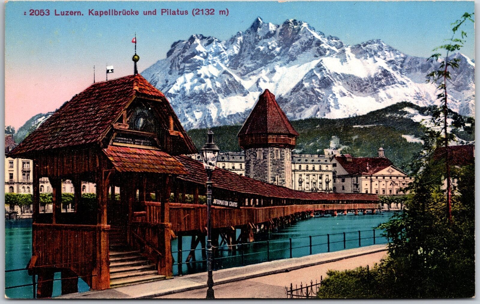 Luzern Kapellbrücke Und Pilatus Lucerne Switzerland Footbridge Postcard ...