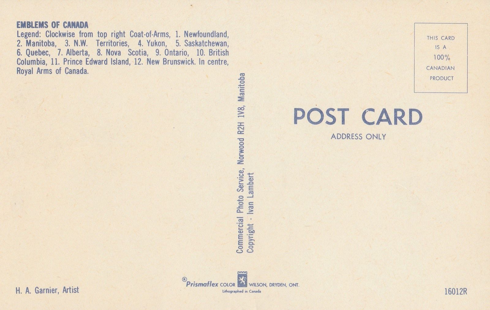 Emblems of Canada card depicting Canadian coat of arms | Canada - Other ...