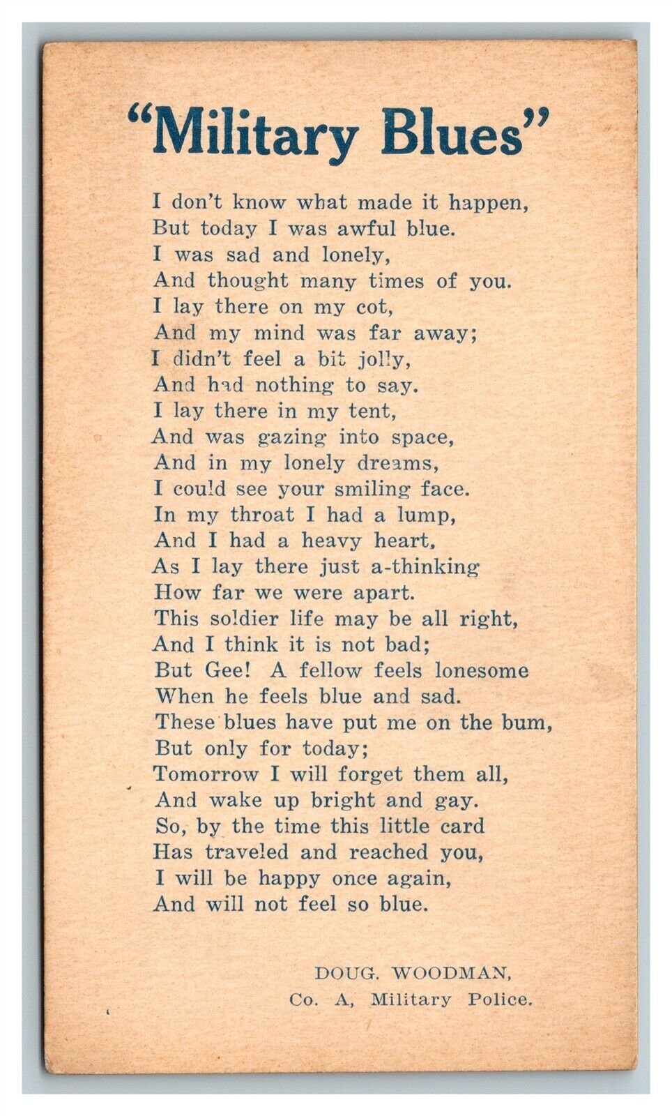 WWI Deming Cody Military Blues Poem Doug Woodman Military Police New ...