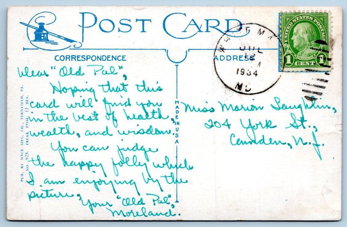 1934 Greetings From White Marsh MD Exaggerated Fish the WAY WE Catch ...