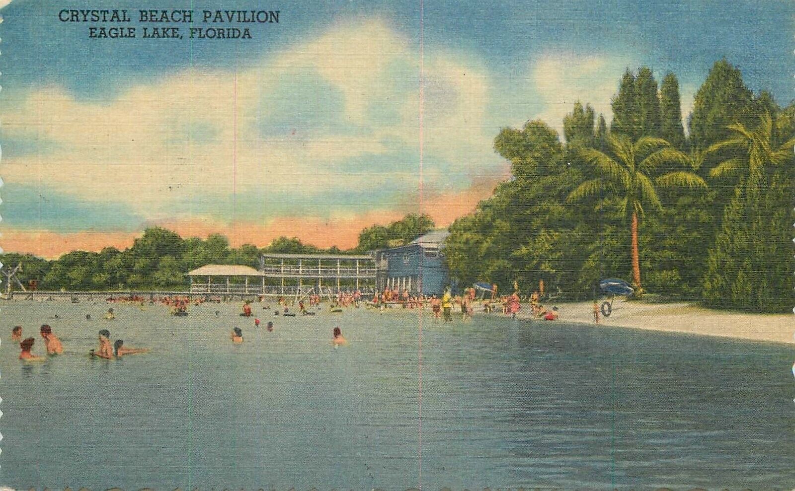 Postcard 1954 Florida Eagle Lake Crystal Beach Pavilion beach Teich 23 ...