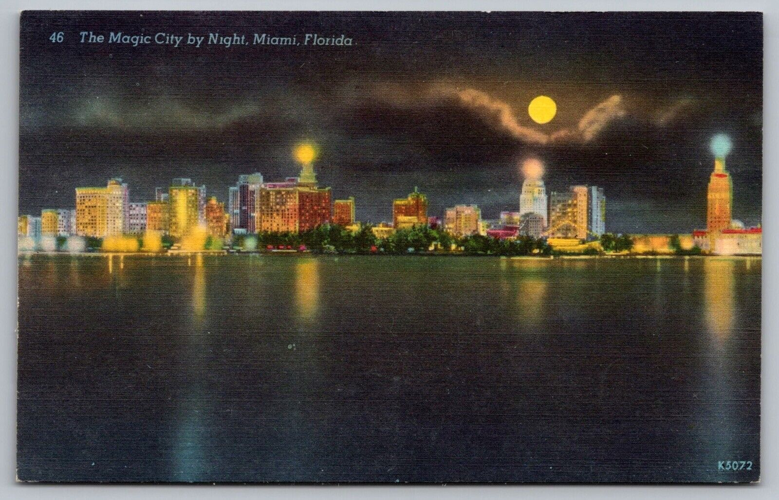 Magic City Night View Miami Florida Moonlight Linen Oceanfront Vintage ...
