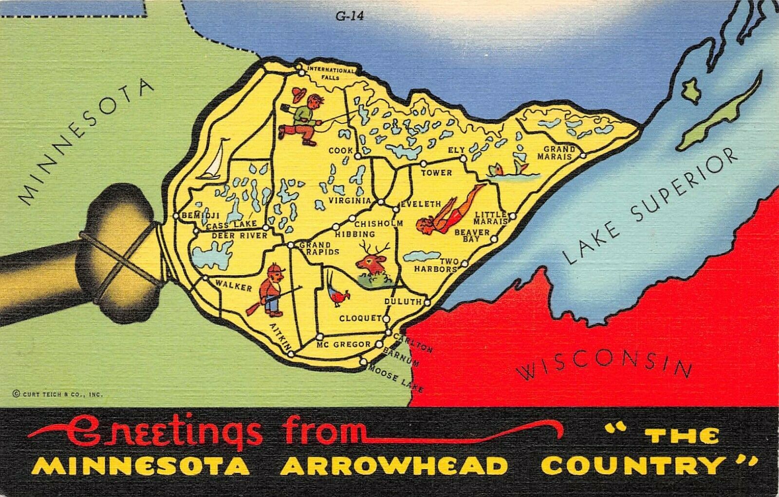LPS47 Minnesota Arrowhead Country Map Vintage Postcard | United States ...