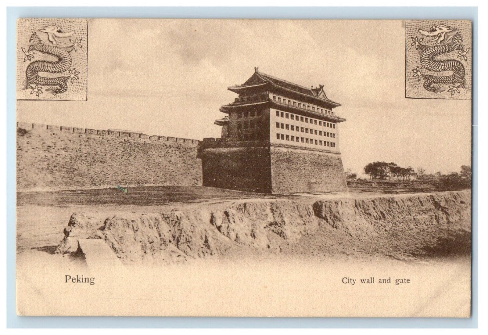 c1910 Peking China City Wall and Gate Dragons Unposted Great Wall ...