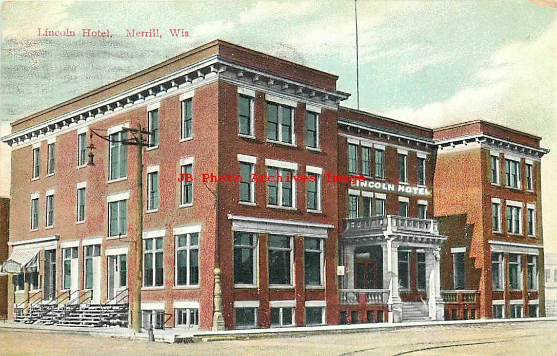 WI, Merrill, Wisconsin, Lincoln Hotel, Exterior View, 1911 PM, AC ...