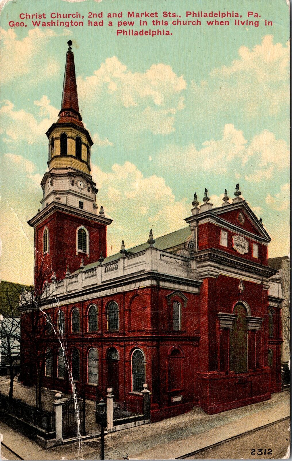 Vintage Postcard Christ Church at Philadelphia Mailed 1912 [Crease at ...