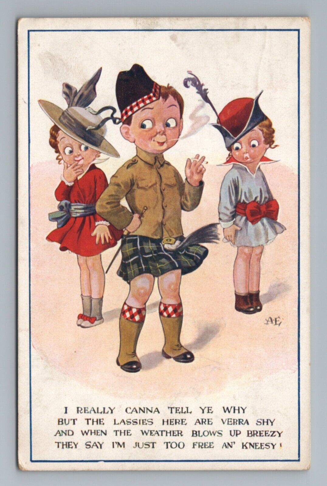 Scottish Boy Smoking Cigarette Kilt Humor Comic Postcard | Other ...