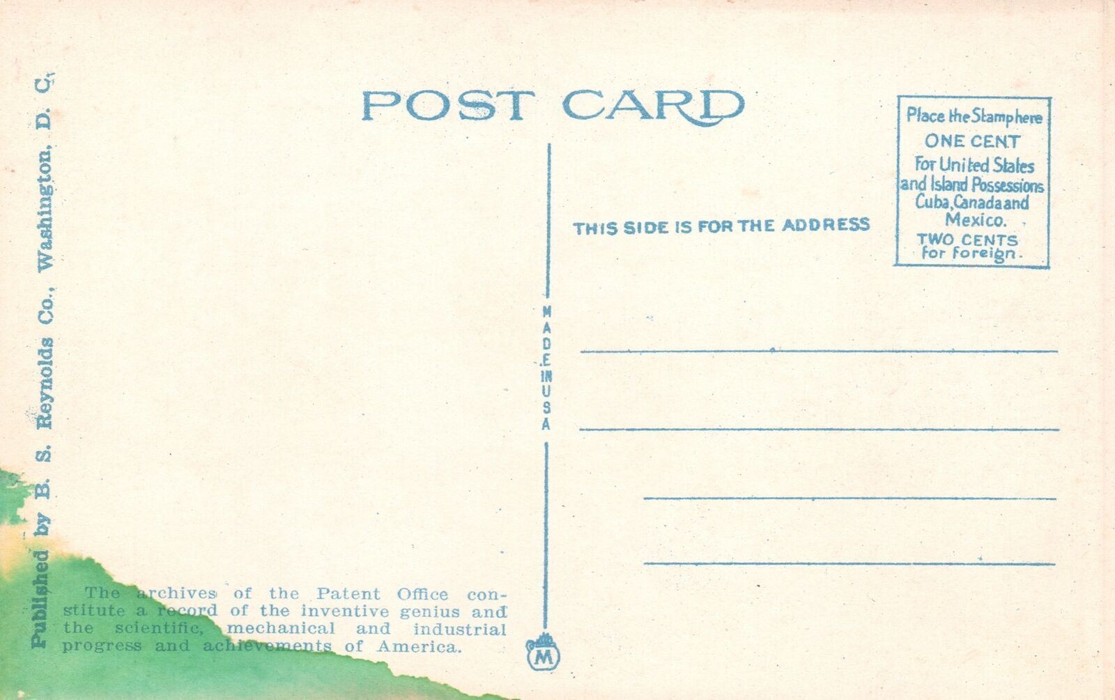 Vintage Postcard 1920's Patent Office Genius Record Archive Washington ...