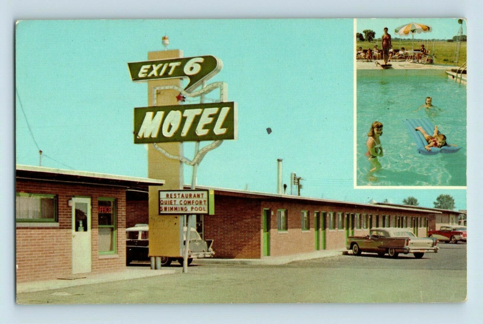 Vintage Exit Six Motel Route 5 Fremont, Ohio Early Postcard Cars Sign ...