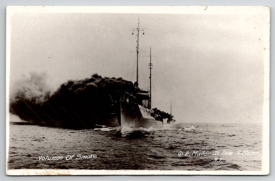 RPPC USS Cushing Laying A Smoke Screen Before WW1 Postcard U24 | Other ...