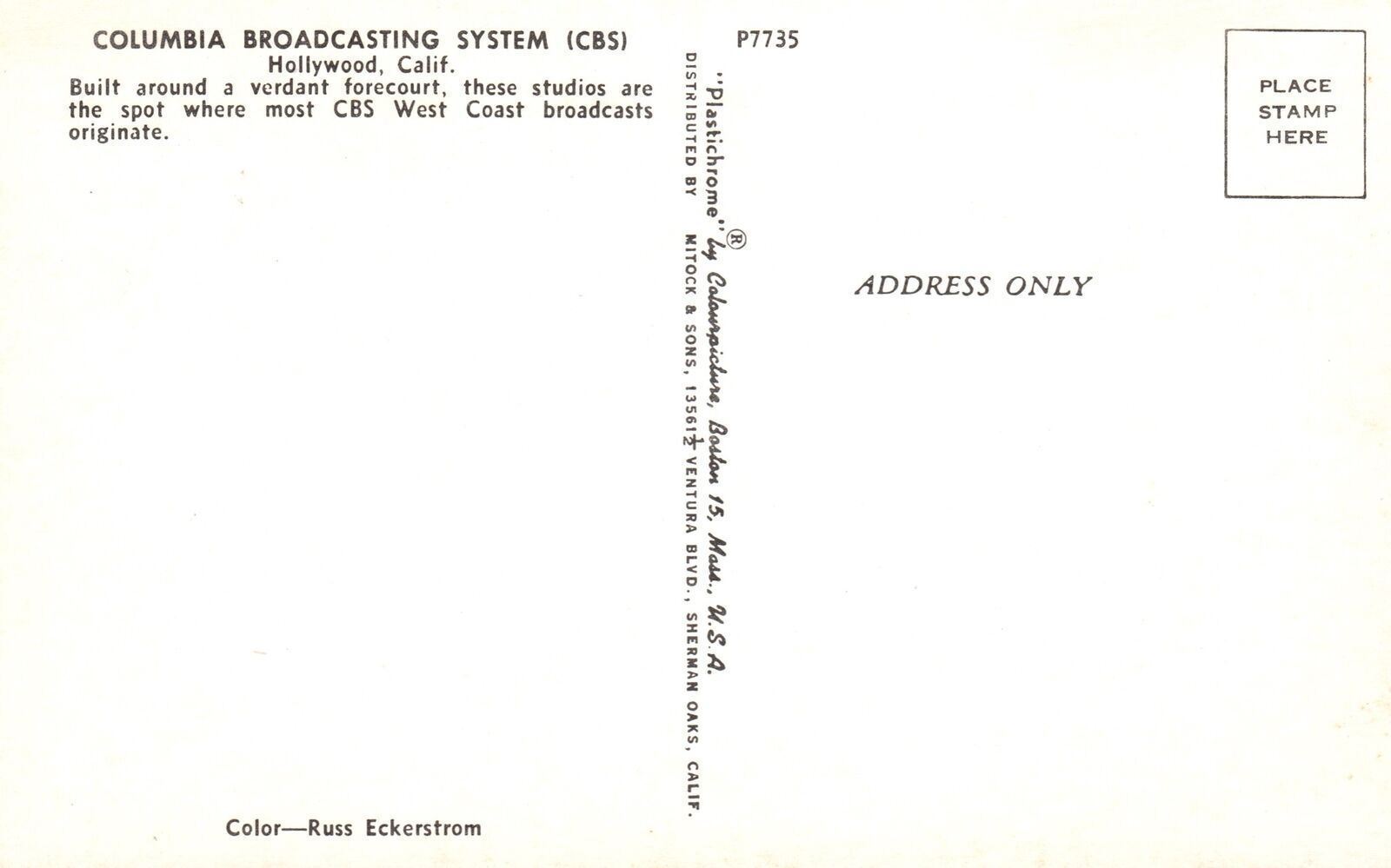 Vintage Postcard Columbia Broadcasting System Studios Hollywood ...