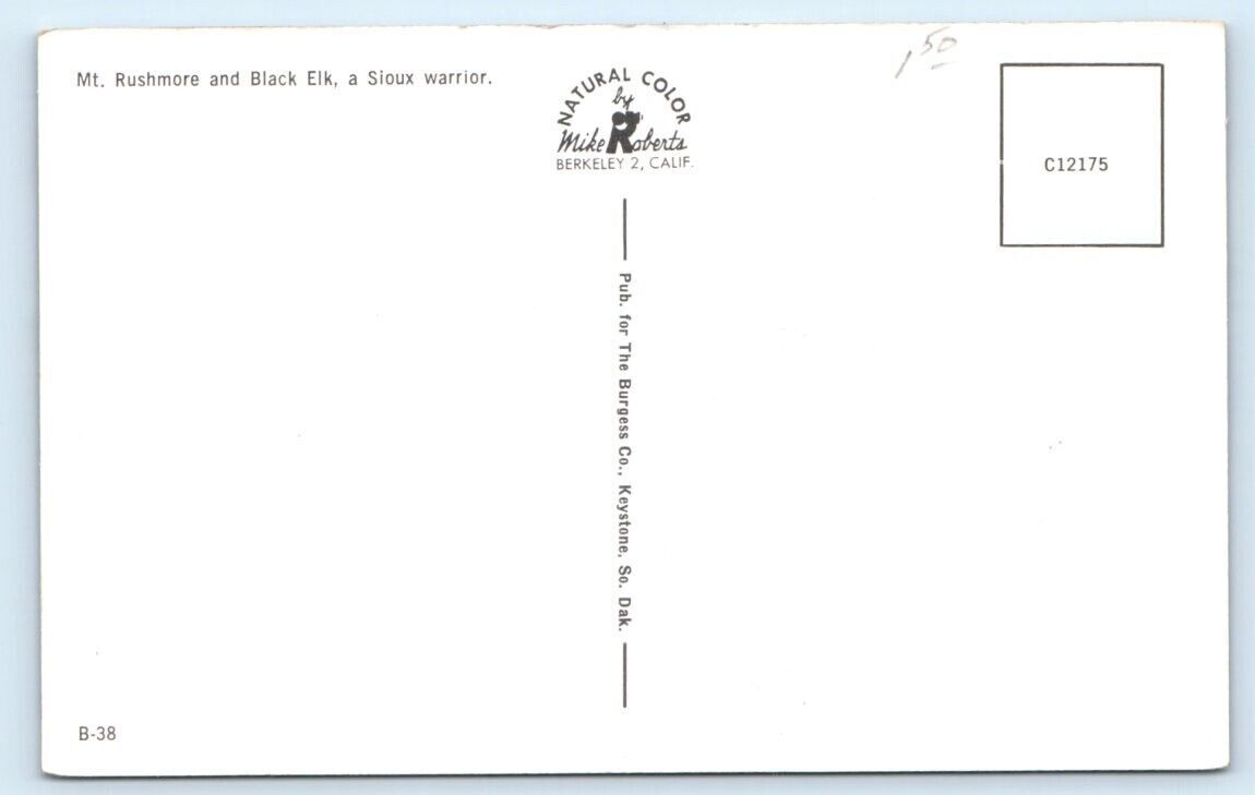 Mt. Rushmore & Black Elk Sioux Warrior Native American USA Postcard ...