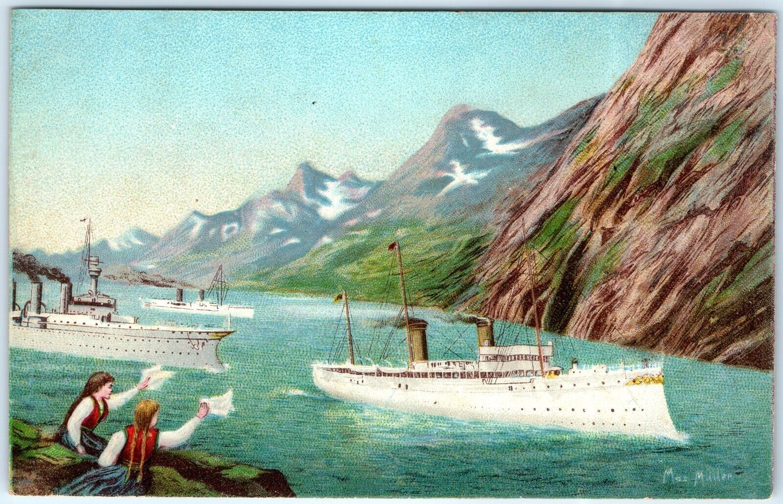 c1900s Max Miller Art Painting Steamboat Steamer Battleship Postcard ...
