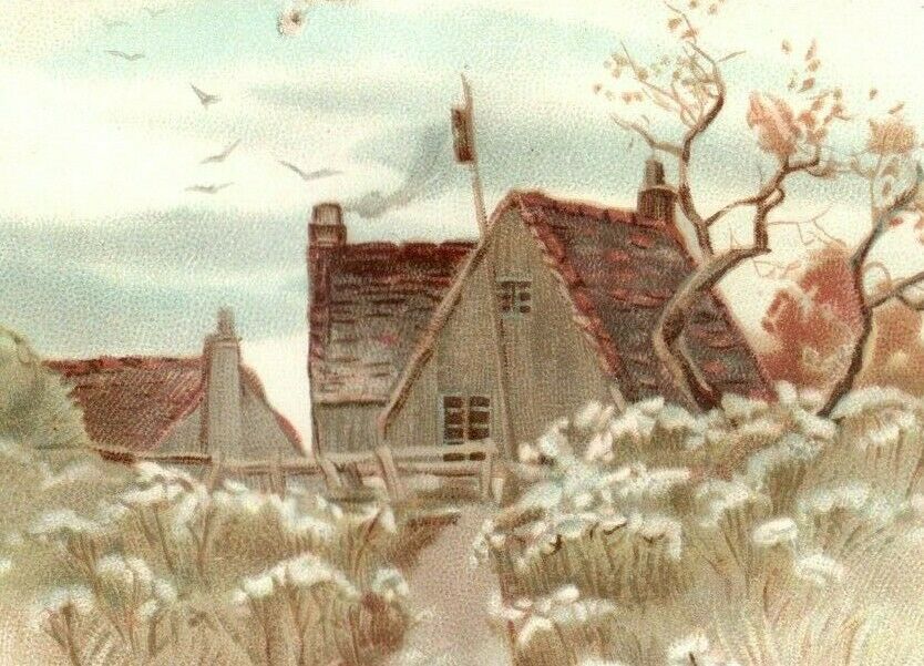 1880s-90s Victorian New Year's Folder Card Cottage Scene P220 ...