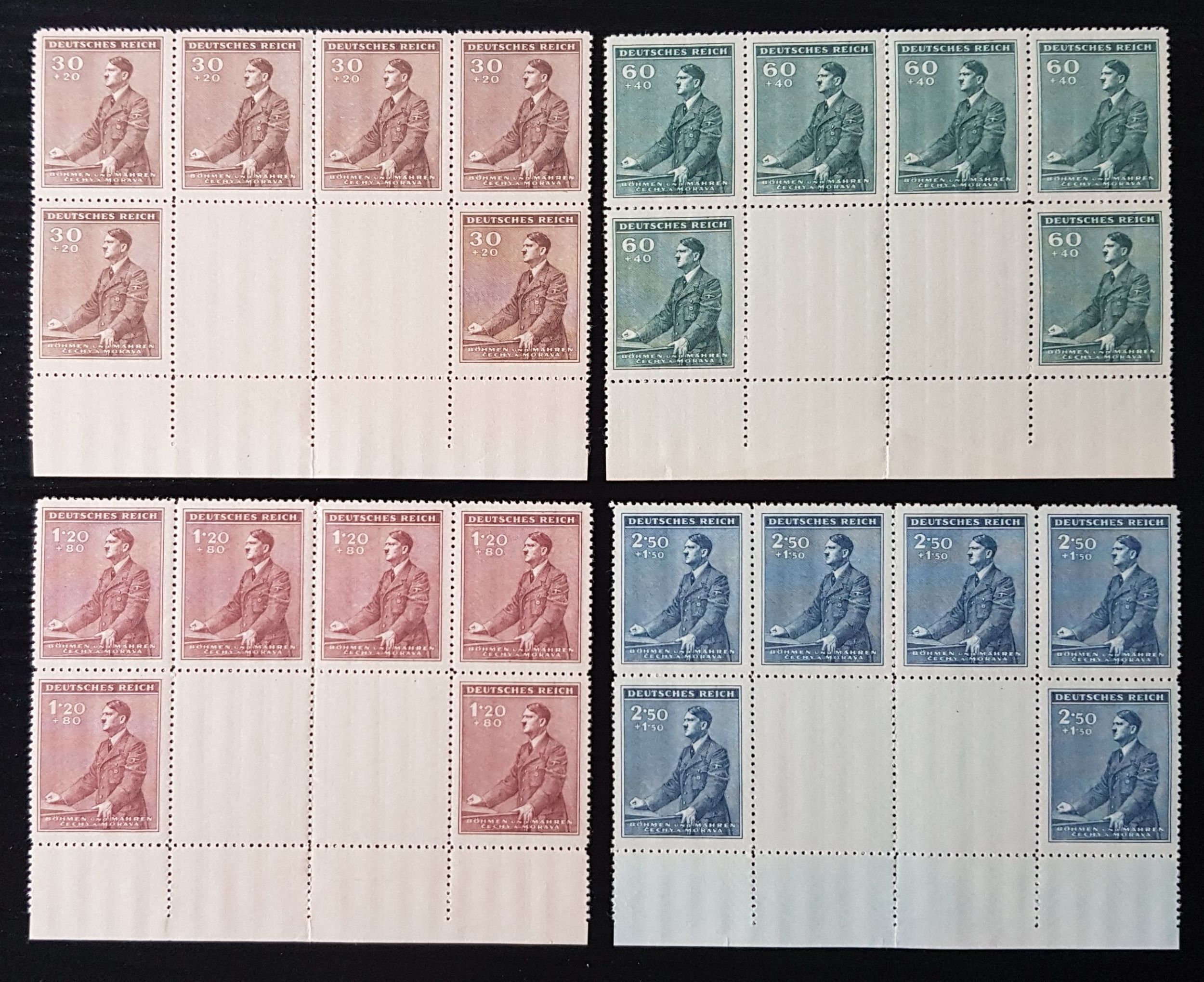 Germany Third 3rd Reich 1942 OCC. Bohemia Stamp Blocks Sets Hitler 1942 ...