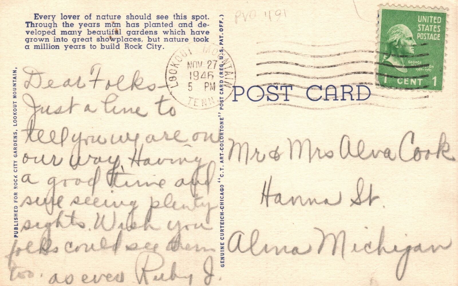 Vintage Postcard 1946 Rock Formation in Rock City Gardens Lookout ...