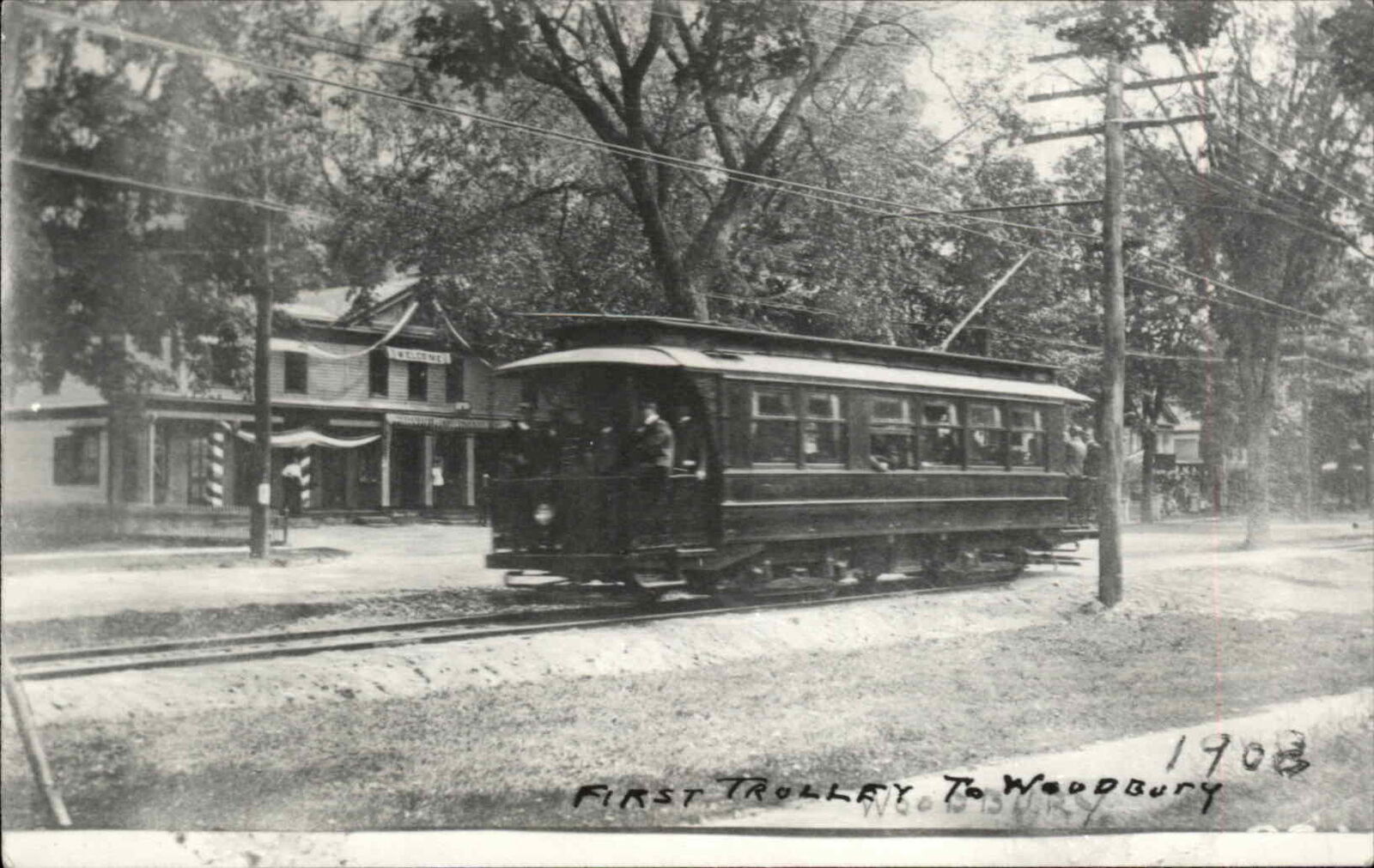 First Trolley to Woodbury Connecticut CT REISSUE Real Photo Postcard ...