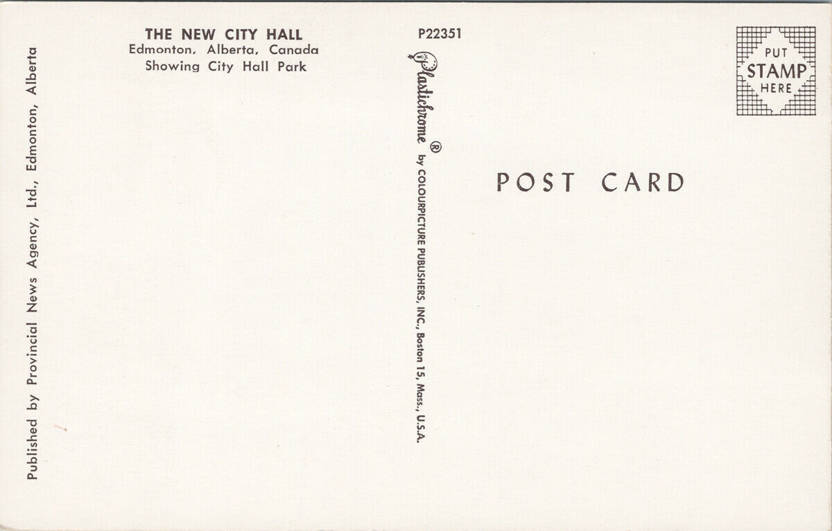 Edmonton Alberta The New City Hall Birdseye Unused Vintage Postcard E99 ...