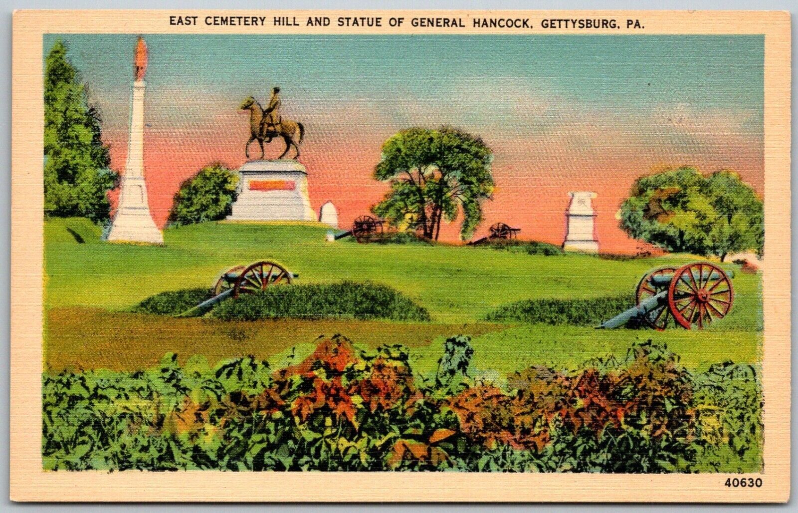 Gettysburg Pennsylvania 1940s Postcard Statue Of General Hancock Civil ...