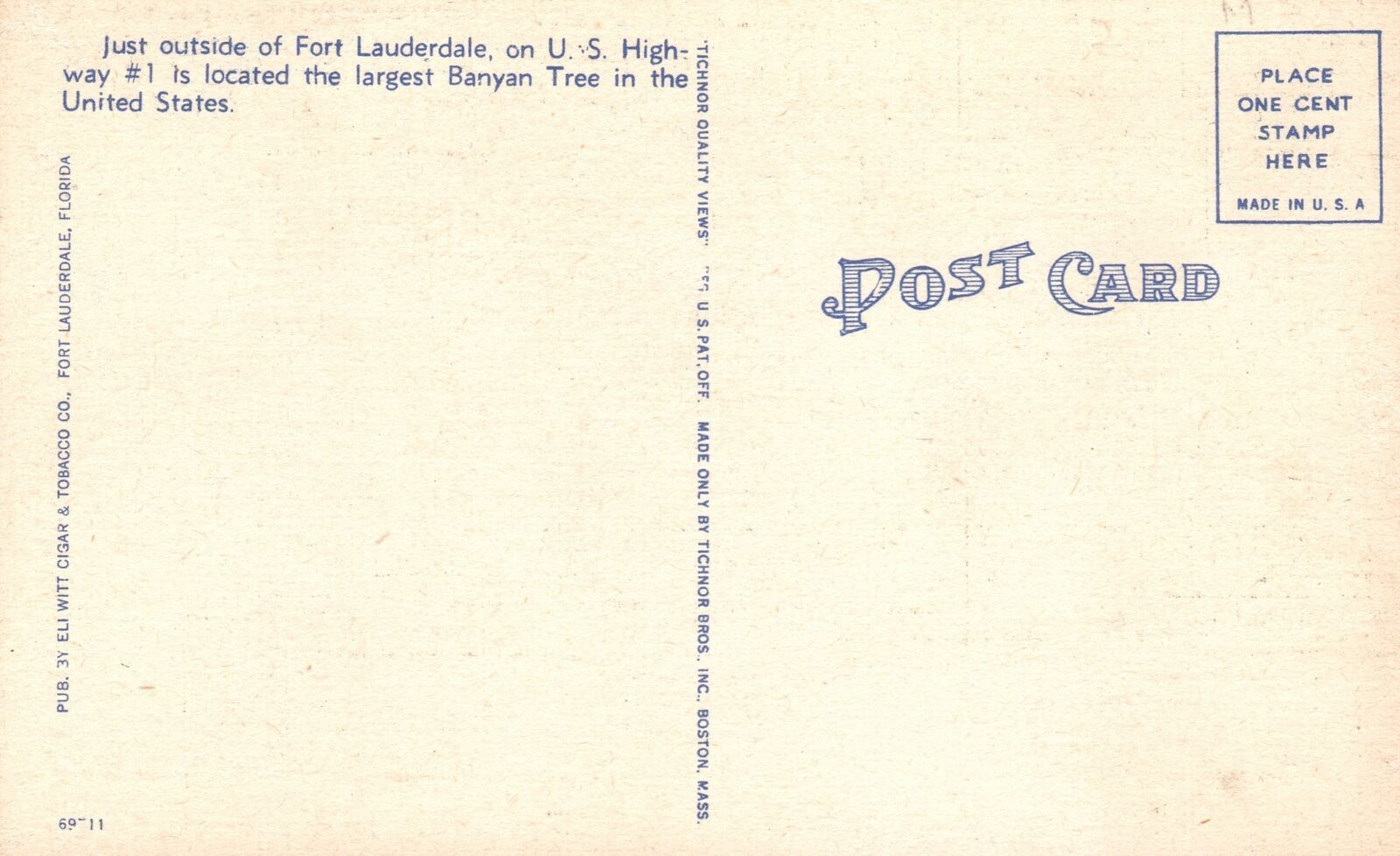 Vintage Postcard 2 Million Dollar Largest Banyan Tree Fort Lauderdale ...