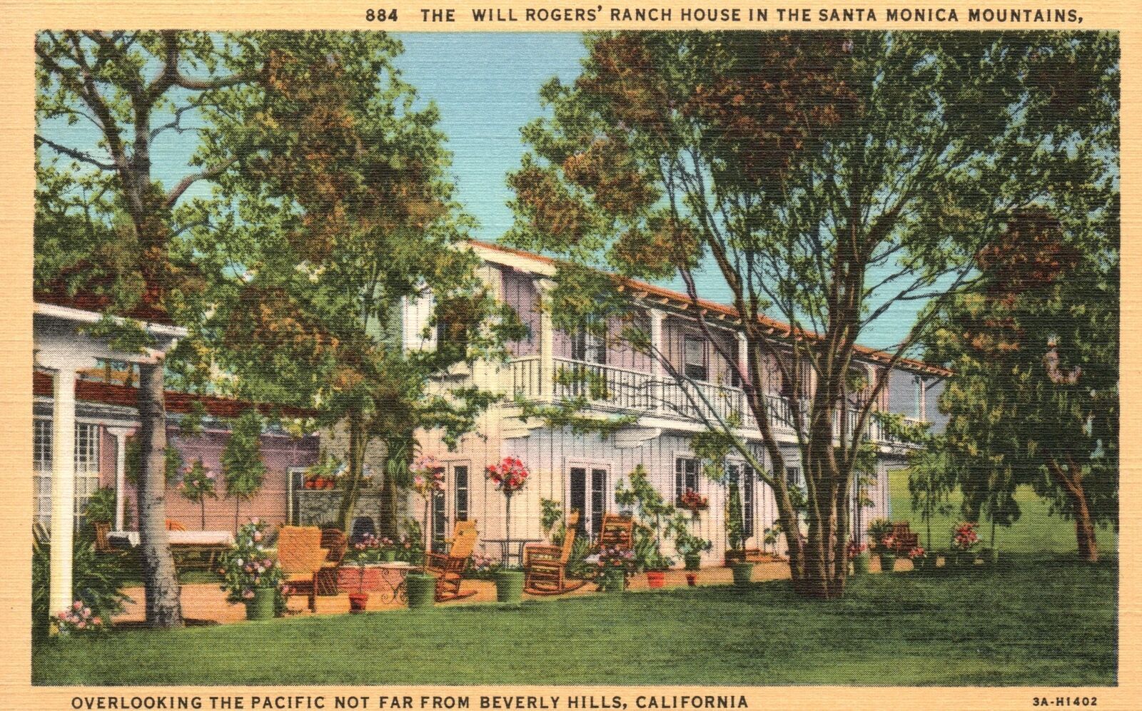 Vintage Postcard 1930's Will Roger Ranch House Santa Monica Mountains ...