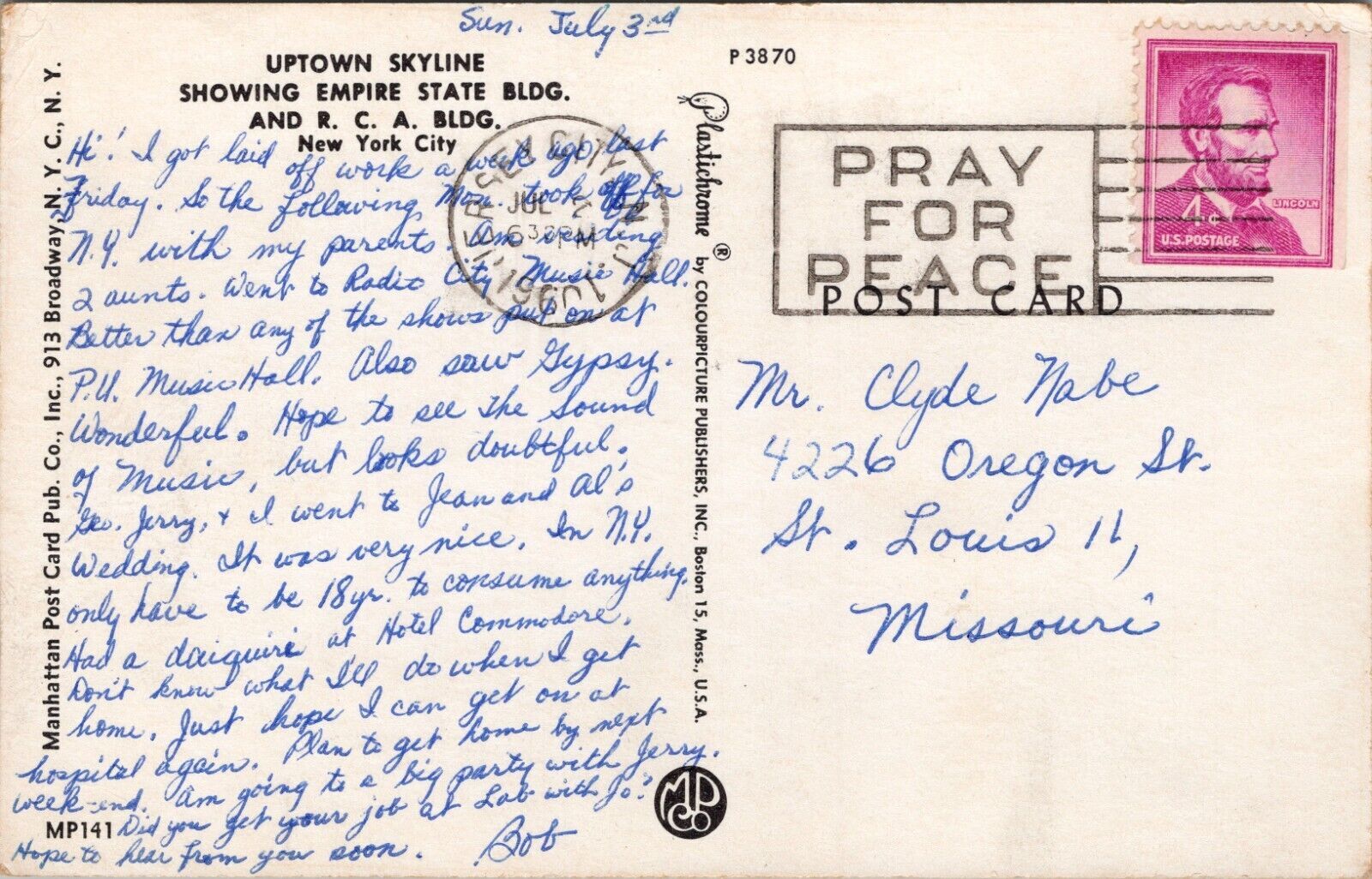 Uptown Skyline Showing Empire State Bldg New York City NY Postcard ...