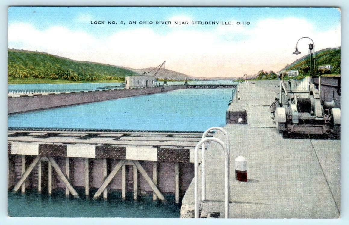 STEUBENVILLE, Ohio OH ~ Lock No. 9 OHIO RIVER ca 1940s Linen Postcard ...