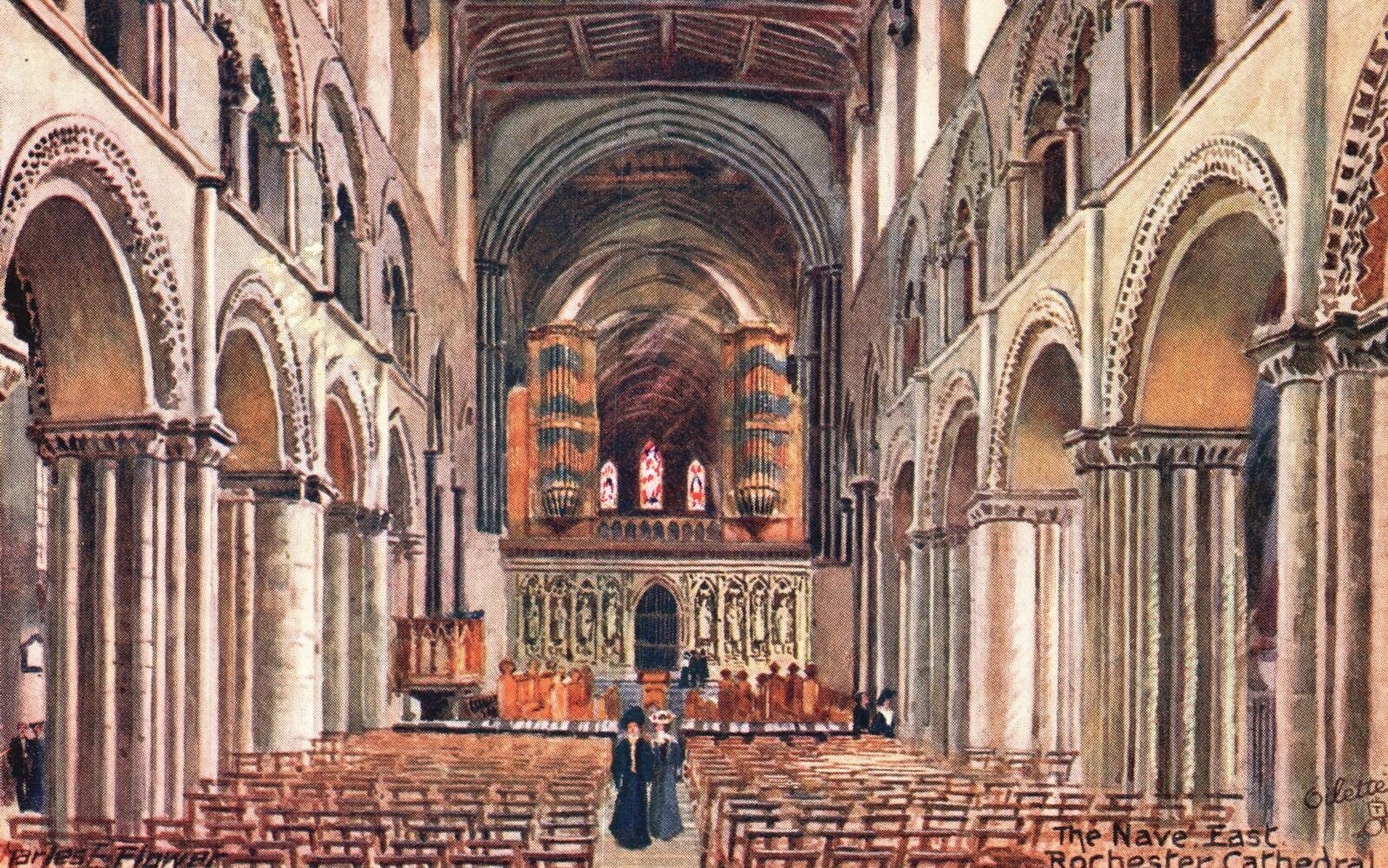 Vintage Postcard The Nave East Rochester Cathedral Interior Oilette ...