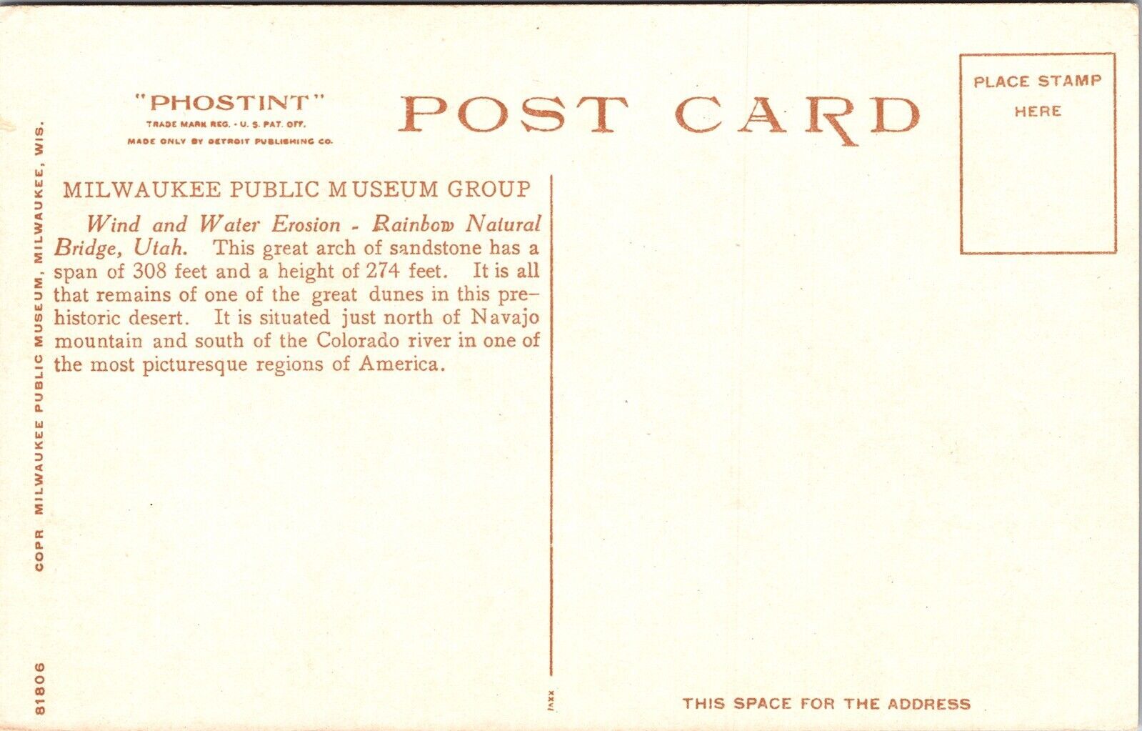 Milwaukee Public Museum Wind Water Erosion Rainbow Natural Bridge UT ...