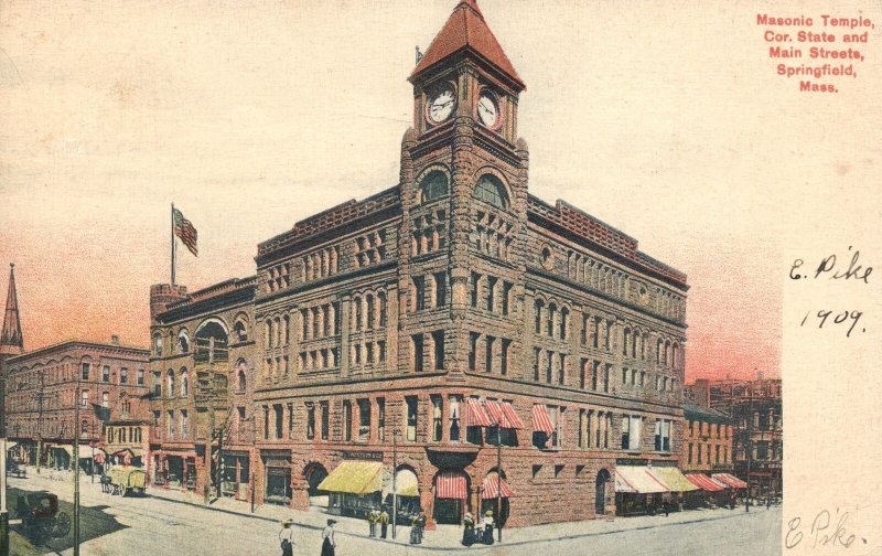 Vintage Postcard Masonic Temple Cor. State & Main St. Springfield ...