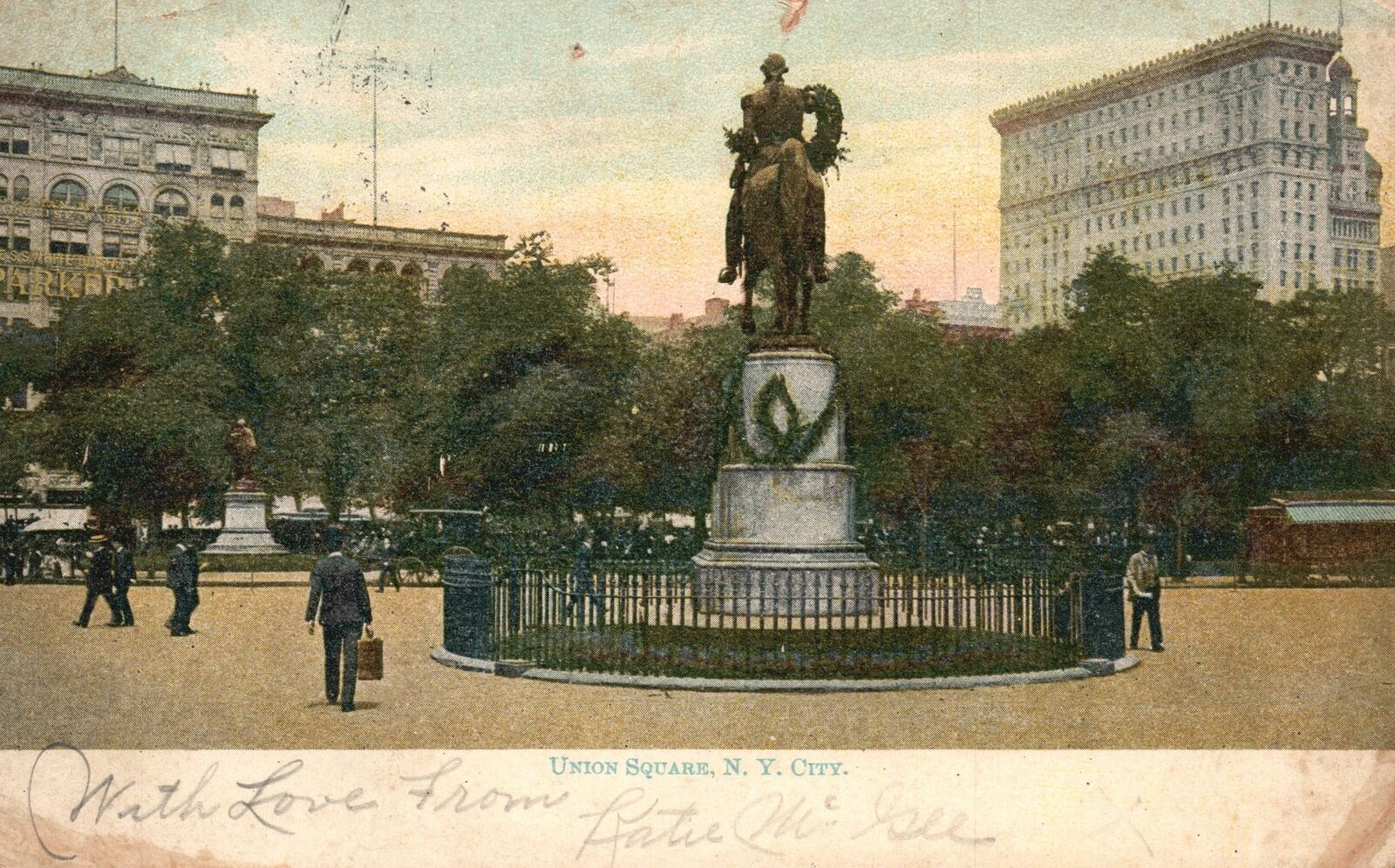 Vintage Postcard 1907 Union Square Metropolitan Building Statue New ...