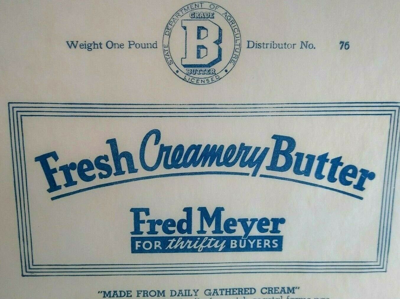 Butter Wrapper Fred Meyer Fresh Creamery Pound Label Original Circa ...