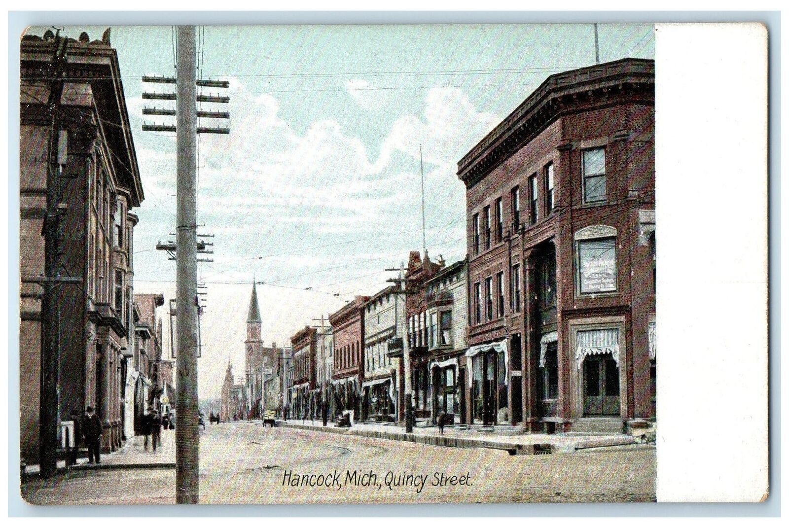 c1905 Quincy Street Dirt Road Buildings Downtown Hancock Michigan MI ...