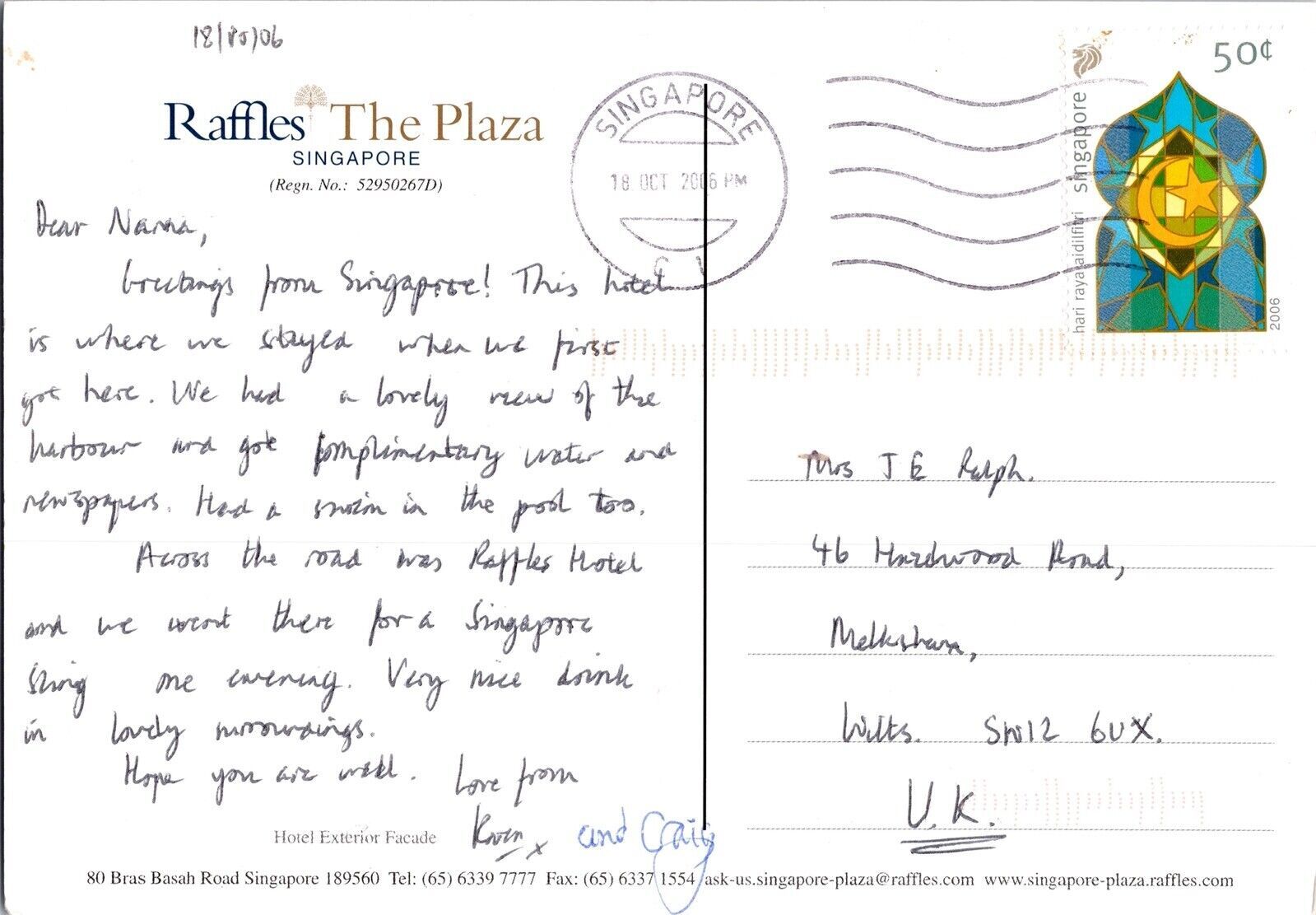 Raffles Plaza Singapore Buildings Landscape Palm Tree Chrome Postcard ...