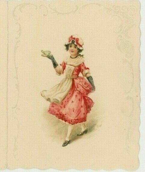 1880s Victorian Invitation to Tea Lovely Girl Colonial Dress Bonnet ...