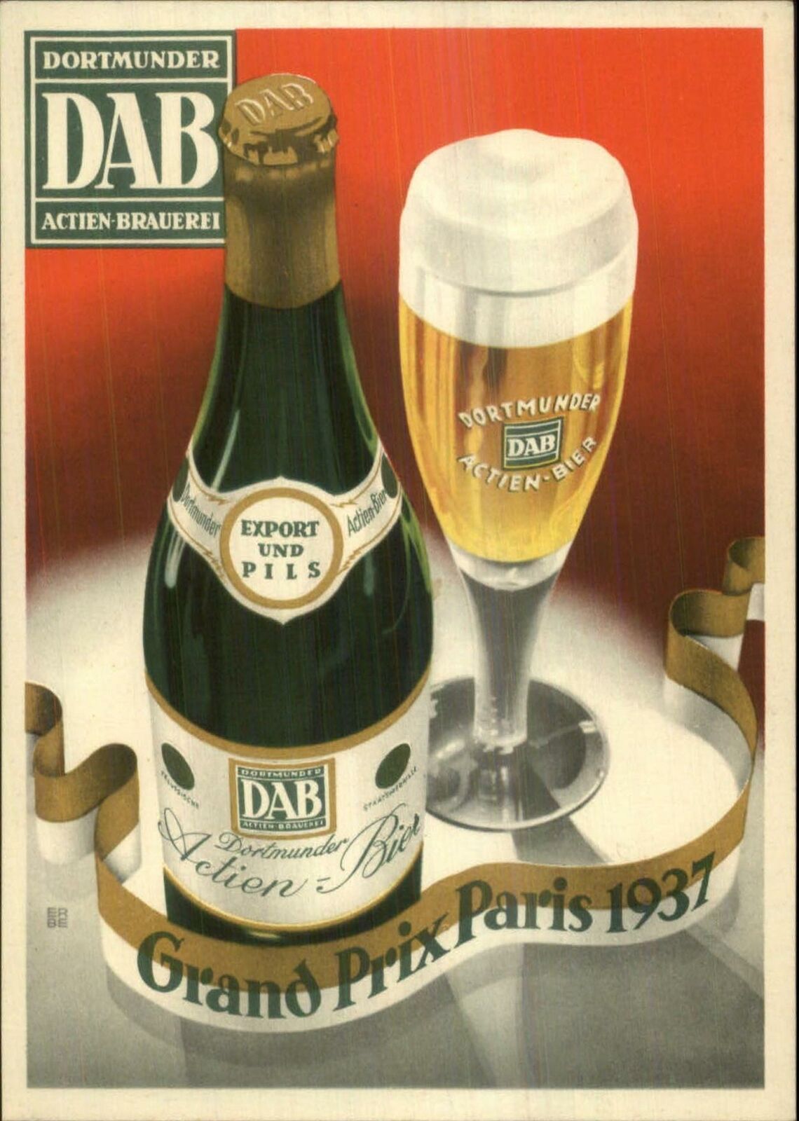 Beer Poster Art Dortmunder DAB Grand Prix Paris 1937 Postcard | Topics ...