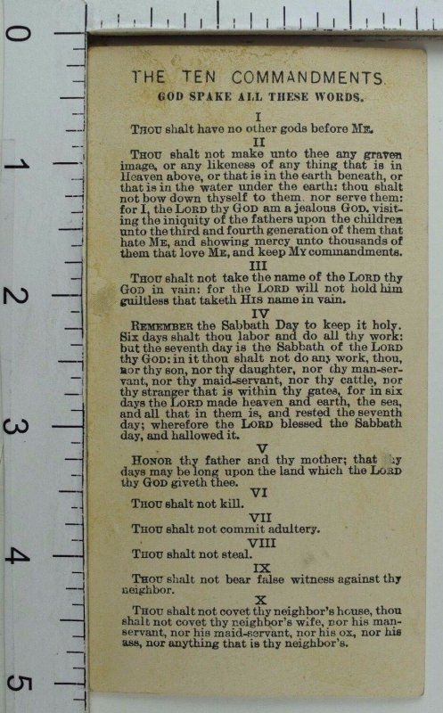 1870's-80's Victorian Religious Trade Card Pink Rose & Ten Commandments ...