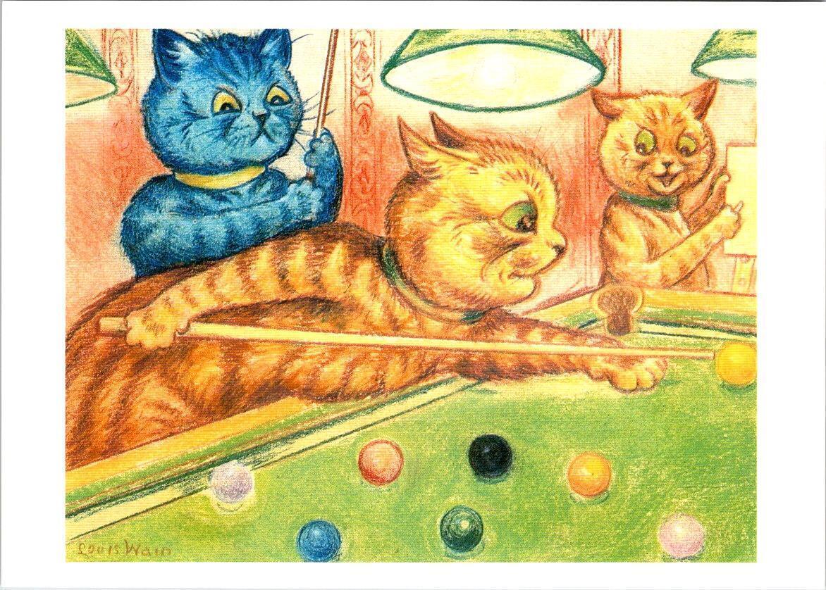 2~4X6 Modern Postcards ART Cats PLAYING BALL & SNOOKER By Artist LOUIS ...