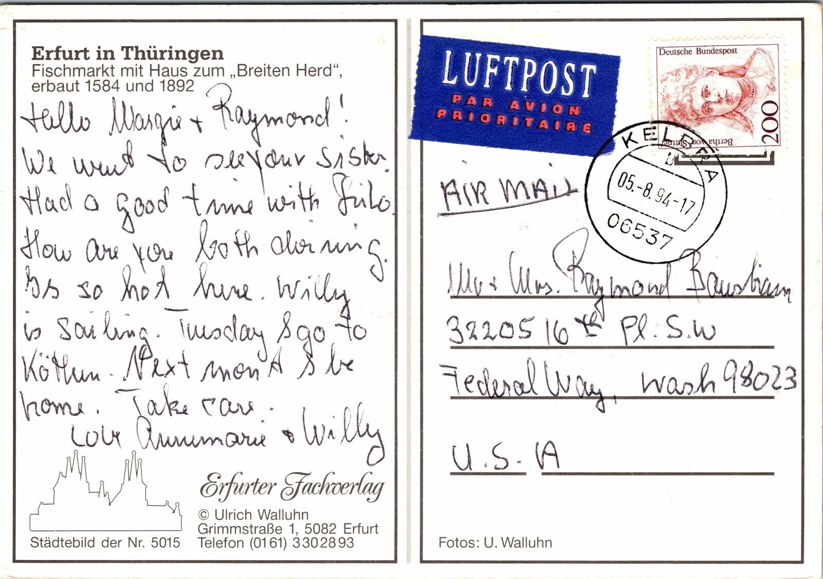 Vintage Jumbo-Sized Postcard ~6.5" X 4.5" Fish Market Complex "Breiten ...