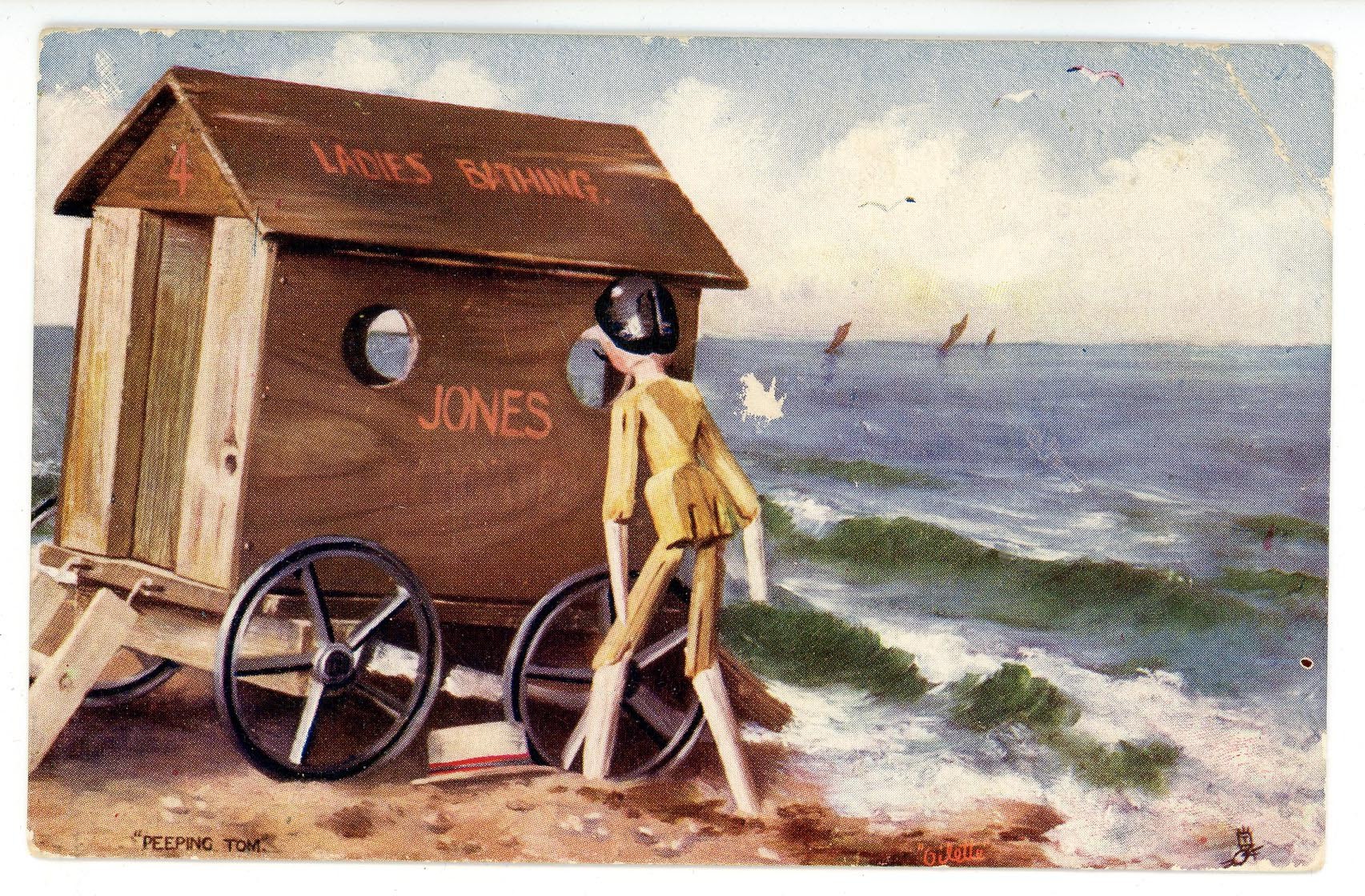 "Peeping Tom" (Tuck Series 6494- At the Seaside in Dolly Land) crease ...