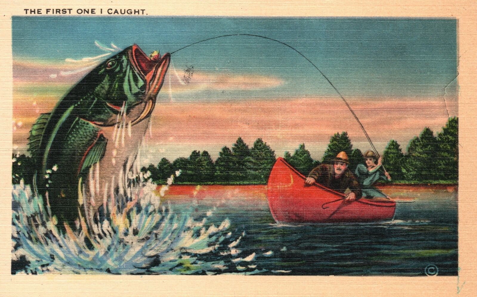 Vintage Postcard 1920's The First One I Caught Big Fish Fishermen Art ...
