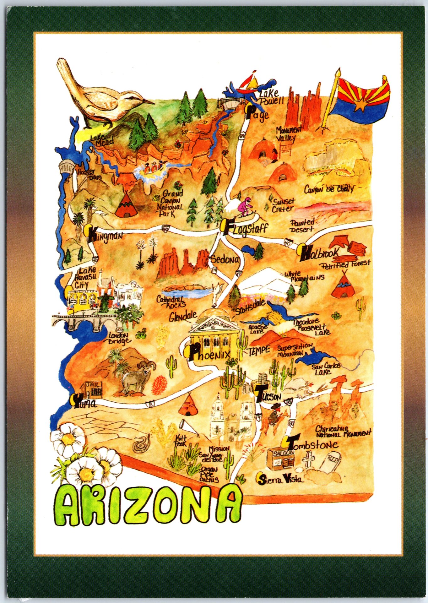 Vintage Continental Size Postcard Animated Pictorial MAP of State of ...