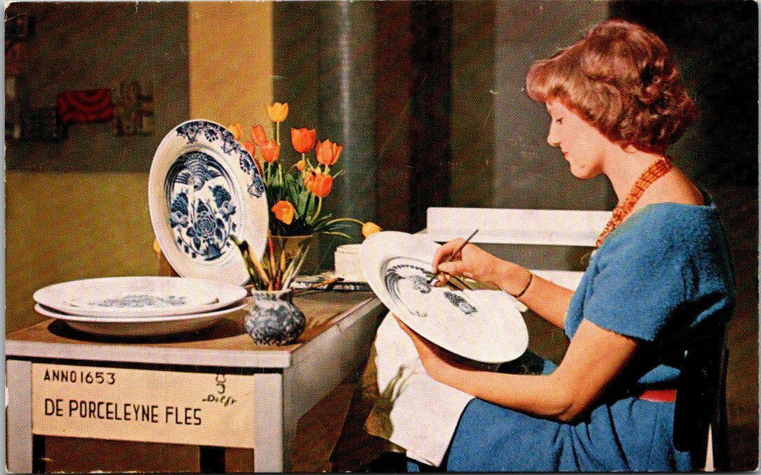 Netherlands Delft Royal Delftware Factory Girl Painting A Plate ...