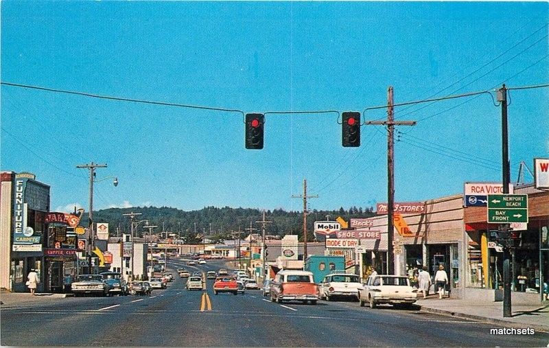 1950s Street Scene autos signage Newport Oregon Smith Western postcard ...