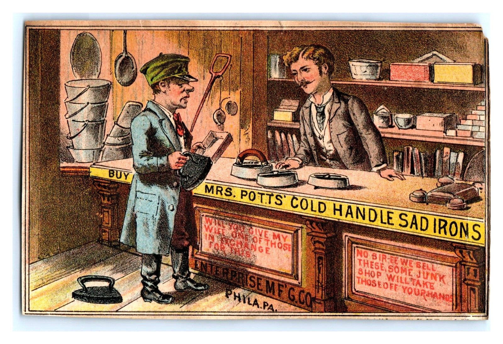 1880s Mrs. Pott's Cold Handle Sad Irons A.B. Wood & Russak Store Clerk ...