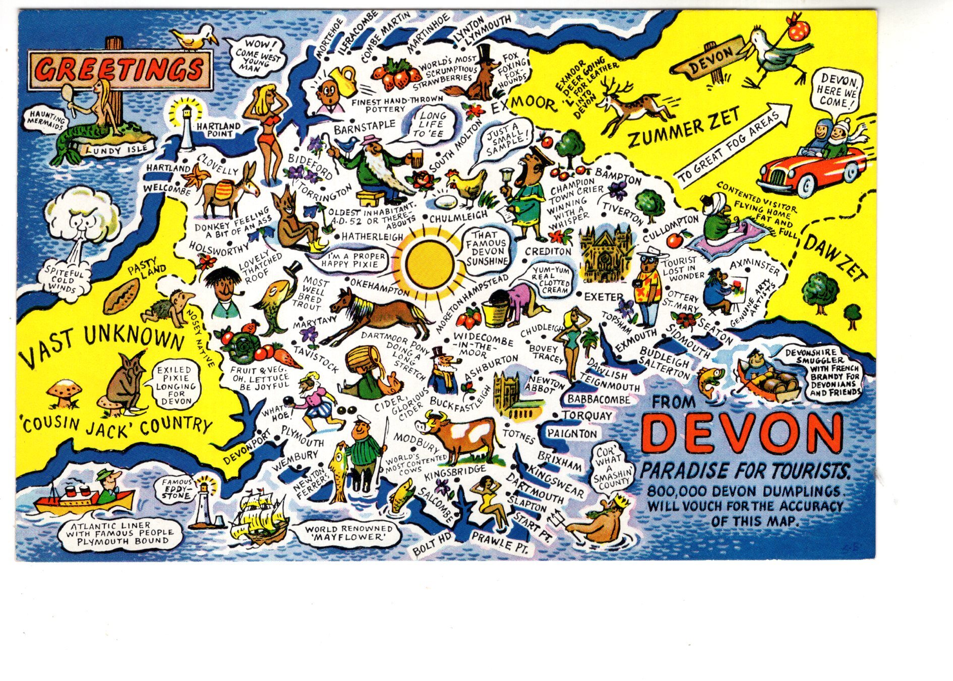 Humour Pictorial Map, Greetings from Devon Paradise for Tourists ...