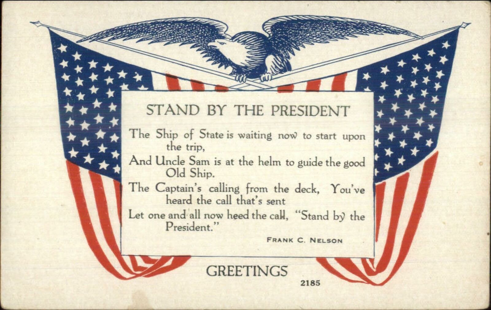 WWI Propaganda US - STAND BY THE PRESIDENT Poem #2185 c1918 Postcard ...