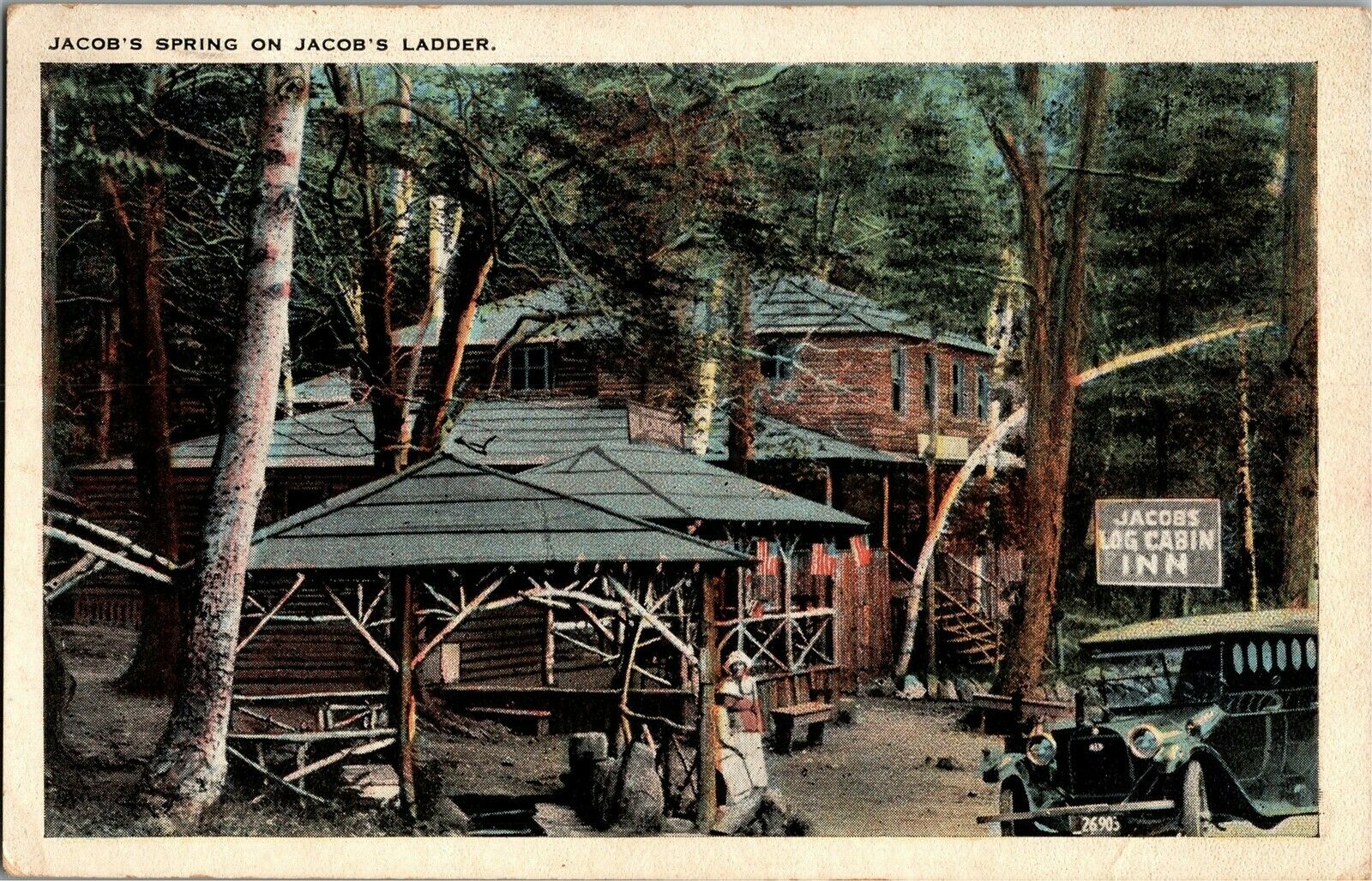 Jacob's Spring on Jacob's Ladder, Log Cabin Inn MA c1922 Vintage ...