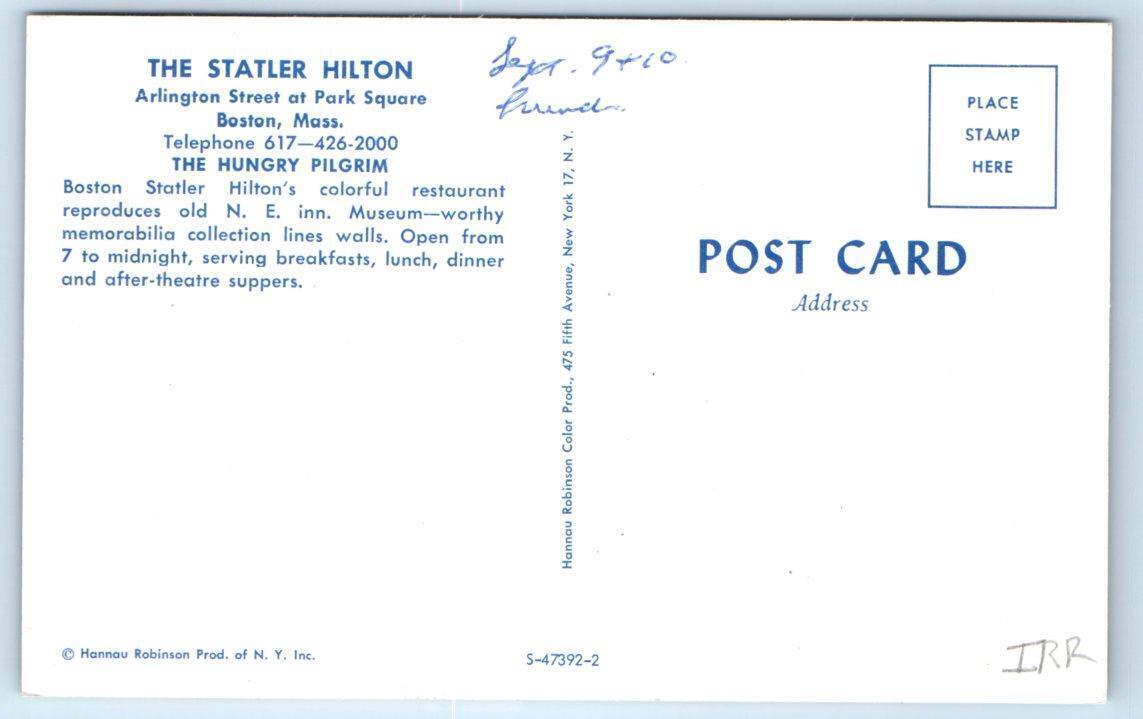 BOSTON, MA Massachusetts ~ Statler Hilton HUNGRY PILGRIM 1970s Roadside ...