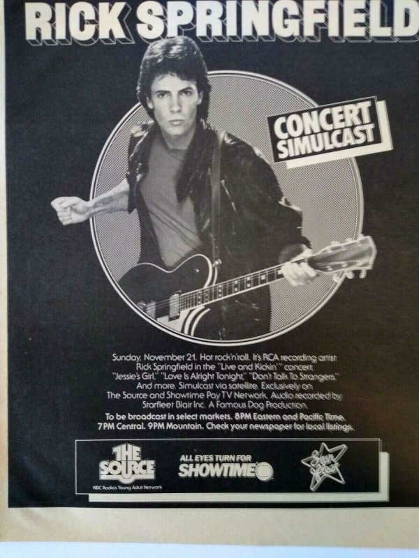 Rick Springfield Concert Promo Vintage Magazine Ad Original Ready To ...